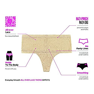 Maidenform womens Tummy Smoothing Lace Thong Panties, Paris Nude, 6 US
