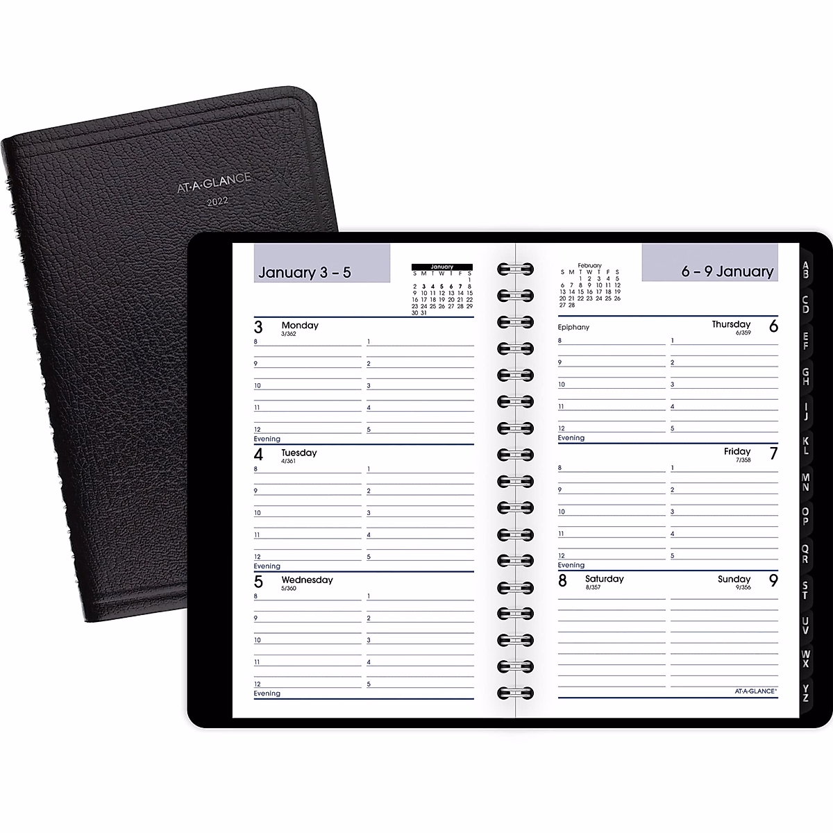 AT-A-GLANCE 2022 Weekly Appointment Book & Planner by AT-A-GLANCE, 3-1/2 x 6", Pocket Size, Tabbed Telephone/Address Pages, Texture Cover, DayMinder, Black (G25000)