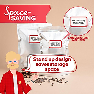 XFasten Resealable Mylar Bags for Food Storage with 112 Labels 1 Quart 7" x 10" (100-Pack) Resealable Bags for Small Business Resealable Mylar Bag for Food Preservation, Sealable Bags for Packaging