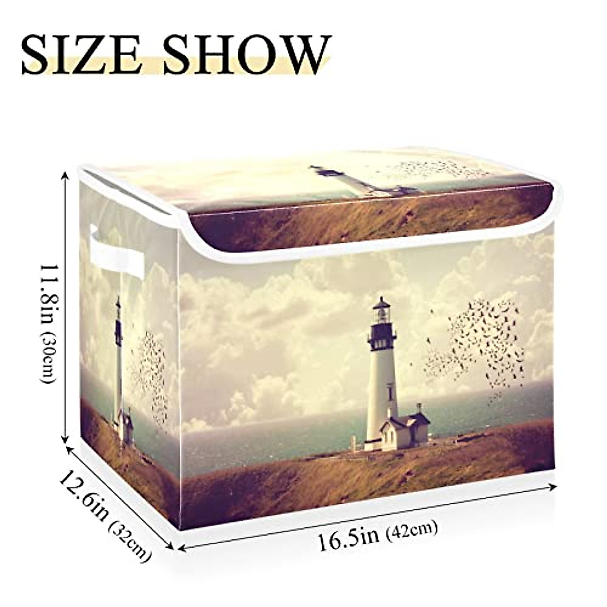 Kigai Old White Lighthouse Storage Basket with Lid Collapsible Storage Bin Fabric Box Closet Organizer for Home Bedroom Office 1 Pack