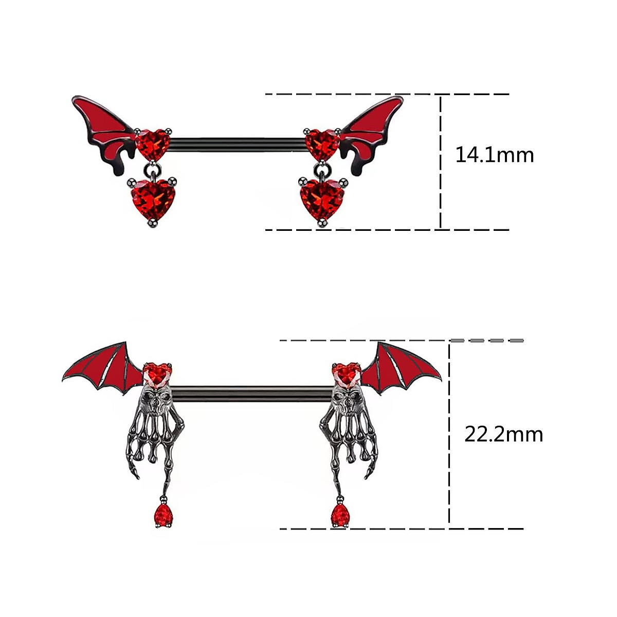 CHARMONLINE 14G Halloween Nipple Ring Heart,Bat Nipple Rings 316L Stainless Steel Heart Nipple Barbells Body Piercing Jewelry for Women Men