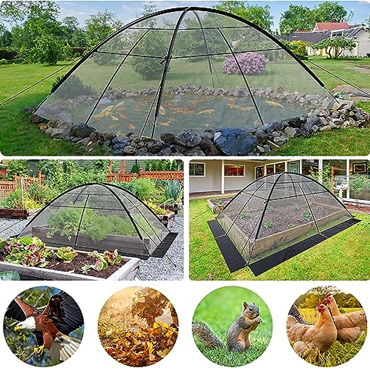 YITAHOME 12x9FT Pond Net Pond Cover Dome Balcony Koi Ponds Covers with 3 Zipper Doors and Storage Bags, Fish Pond Leaf Netting Cover Dome Net