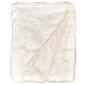 North End Decor Faux Fur Throw Blanket, Mongolian Long Hair White