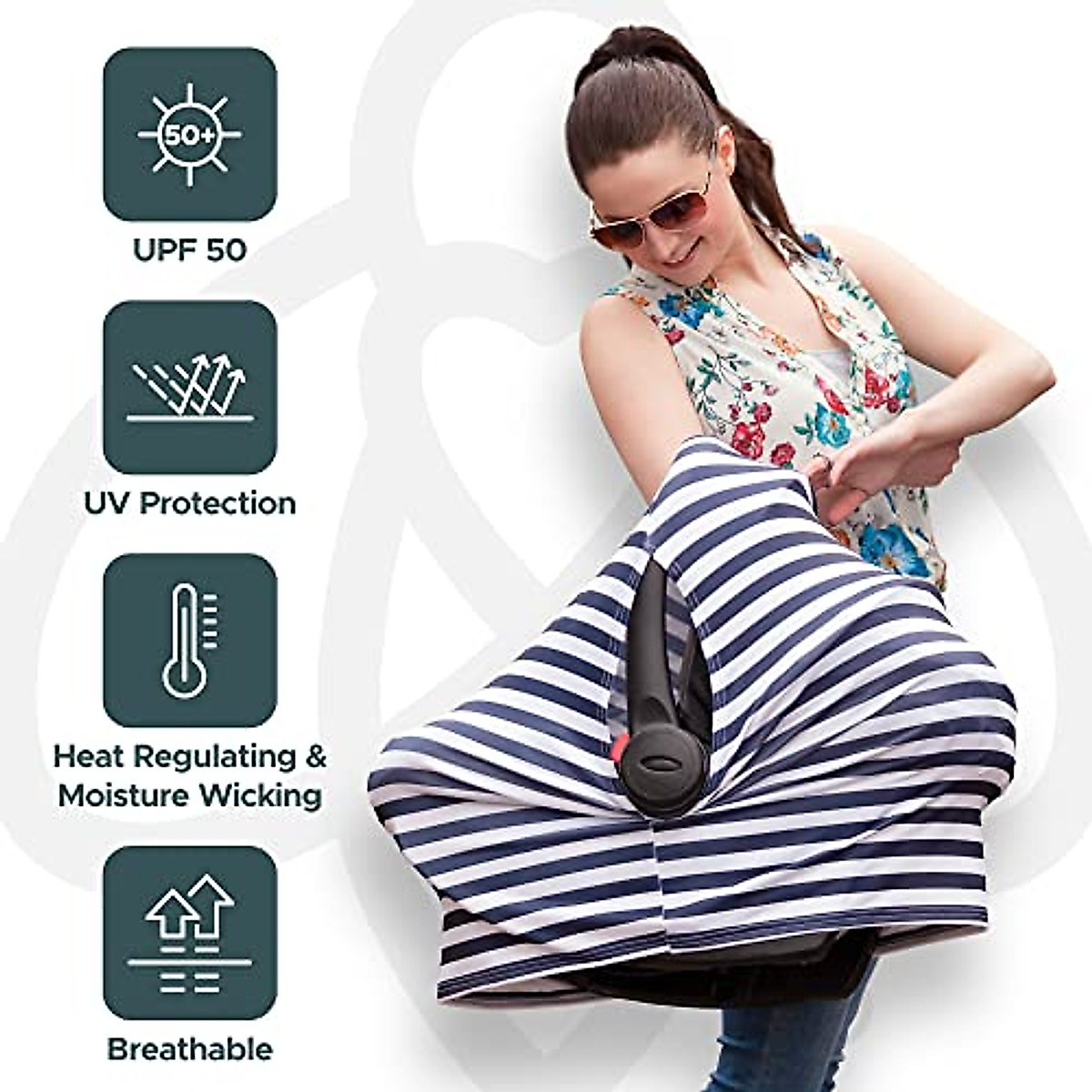 Luv Bug UPF 50 Baby Car Seat Covers with Side Vents, UV Protection, Breathable Breastfeeding Cover, Carseat Canopy for Babies (Palm Leaf)