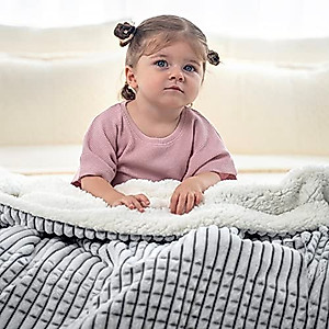 Cozy Bliss Grid Sherpa Blanket, Double Sided Fuzzy Soft Fleece Throw Blanket Cozy Plush Thick Ribbed Blanket for Couch Bed Sofa (Black Marl, 90 x 90)