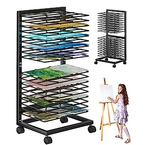 WISIMMALL Art Drying Rack for Classroom,18 Removable Shelves, Painting Drying Rack with Wheels, Functional & Mobile Paint Drying Rack,Stack Rack for Classroom, Art Studios and Schools