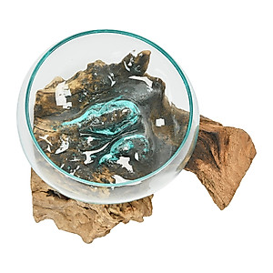 Creative Co-Op Recycled Glass Bowl on Natural Teakwood Base