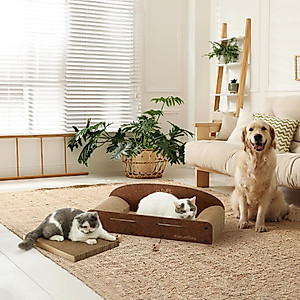 FUKUMARU 26 Inch Cat Scratcher Cardboard Lounge Bed, Durable Cat Scratcher Extra Large Lounger, 2 Reversible Cat Scratching Pads Refill for Indoor Cats, Cat Scratch Bed Cardboard Toy, Caramel Color