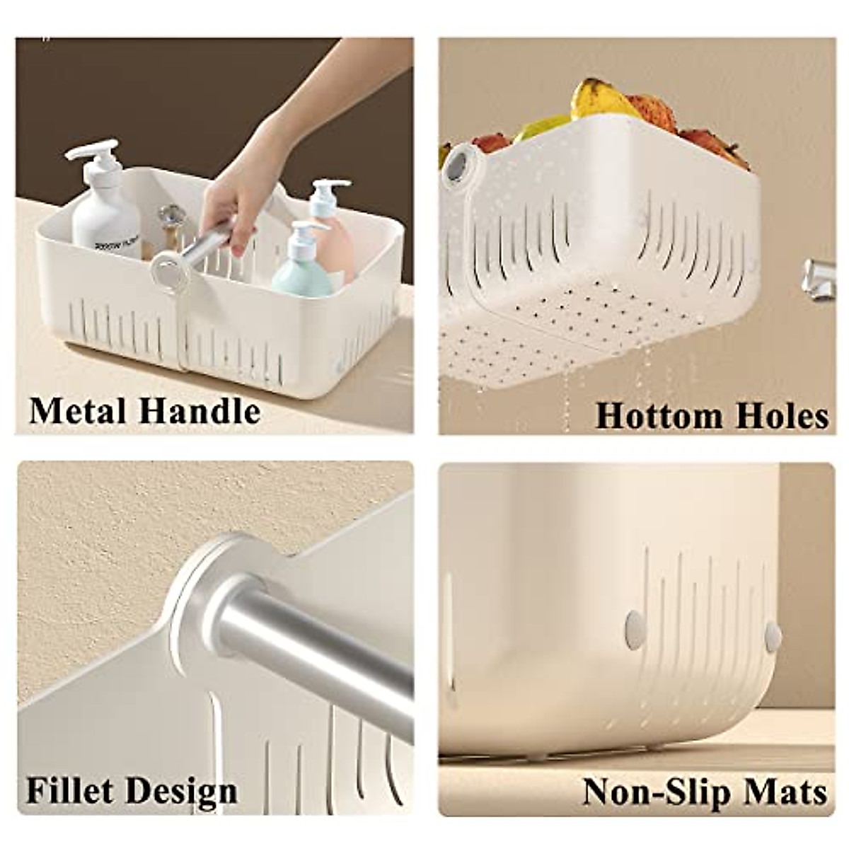 WeshyiGo 2-Pack Grey Shower Caddies and 2 Pack Deformable Plastic Shower Caddy Basket,with handles, Portable Bathroom Caddy Basket, For Bathroom、 room、 Kitchen and College Dorm（White）