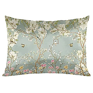 Envelope Closure Satin Pillowcase for Hair and Skin Silk Pillowcase Standard Size Spring Peach Blossom Flower Pattern Pillow Cases Cooling Satin Pillow Covers