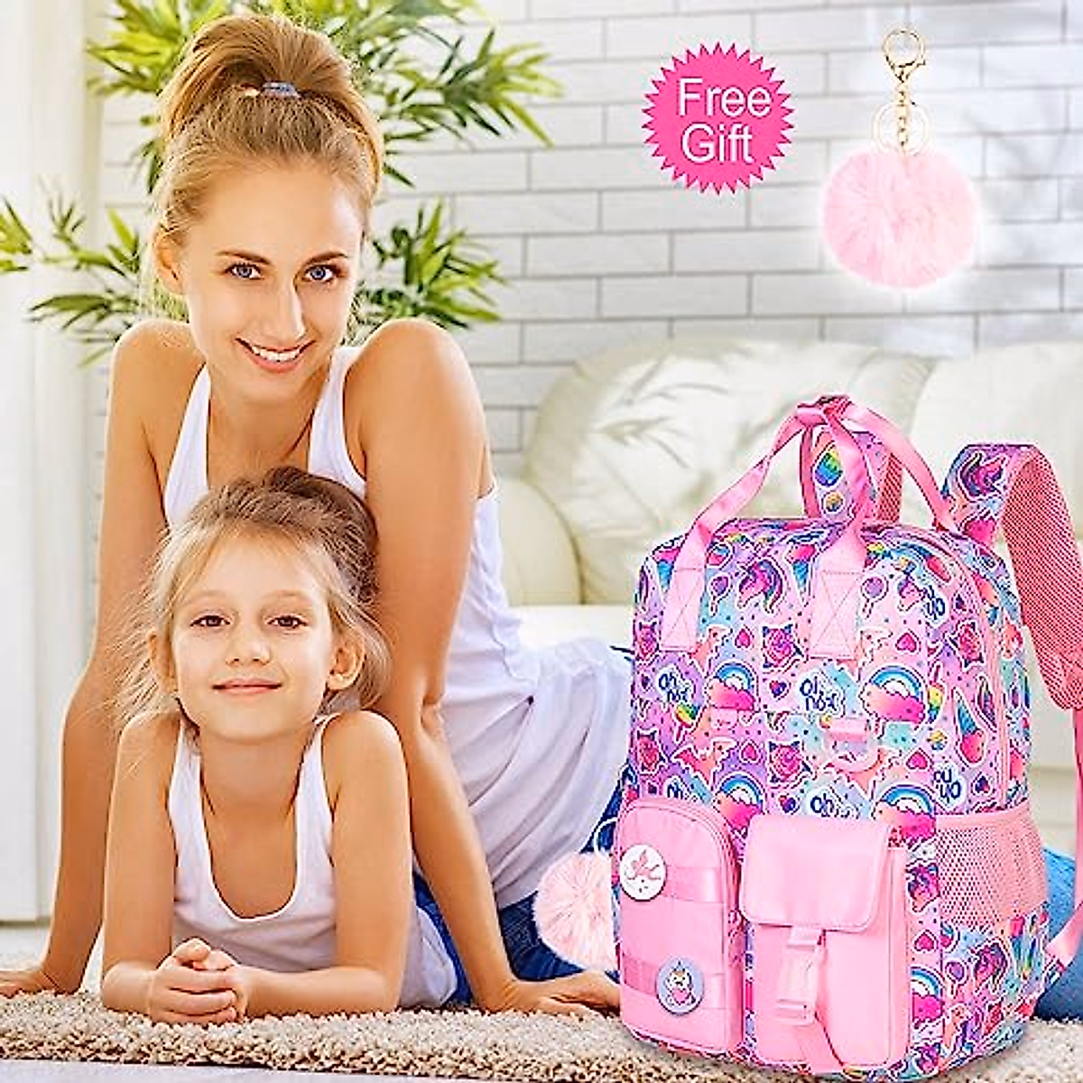 Backpack for Girls, 16” Kids Unicorn Preschool Elementary Bookbag, Cute Lightweight Water Resistant Travel School Bag for Little Girls With Chest Strap
