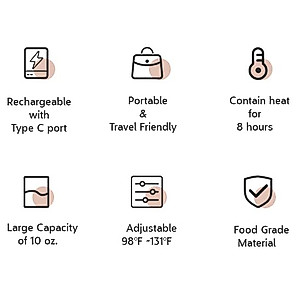 MOMOLIA Portable Water Warmer for Formula, Breastmilk, Precise Temp Control, 10 oz. Rechargeable, Wireless Bottle Warmer for Car, Travel, Outdoor, Battery Powered(White)