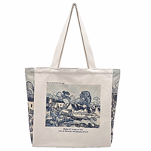 BROADREAM Canvas Tote Bag Aesthetic - Zippered Book Tote Bag with Interior Pocket by Cute Shoulder Tote Bags for Women Shopping & Travel - Best Gift for Teacher Mom Friendship Wife Classmate Birthday