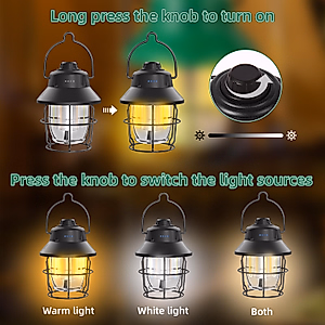 JINIU Rechargeable LED Camping Lantern, Mini Retro Camping Lights, 1000LM, Portable Waterproof 3 Light Modes (2700-6500K) Stepless Dimming Brightness, Hanging Tent Light for Camping, Power Outages