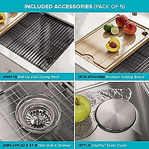 Kraus KWU110-32 Kore inch Undermount 16 Gauge Single Bowl Stainless Steel Kitchen Integrated Ledge and Accessories (Pack of 5), 32 Inch, 32"-Workstation Sink