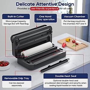 Liquid Vacuum Sealer Machine, 90Kpa Vacuum Sealer for Liquid/Dry/Moist food, Double Heat Seal, Easy-Lock Handle, Built-in Cutter and Bag Storage & Removable Drip Tray | 2 Bag Rolls