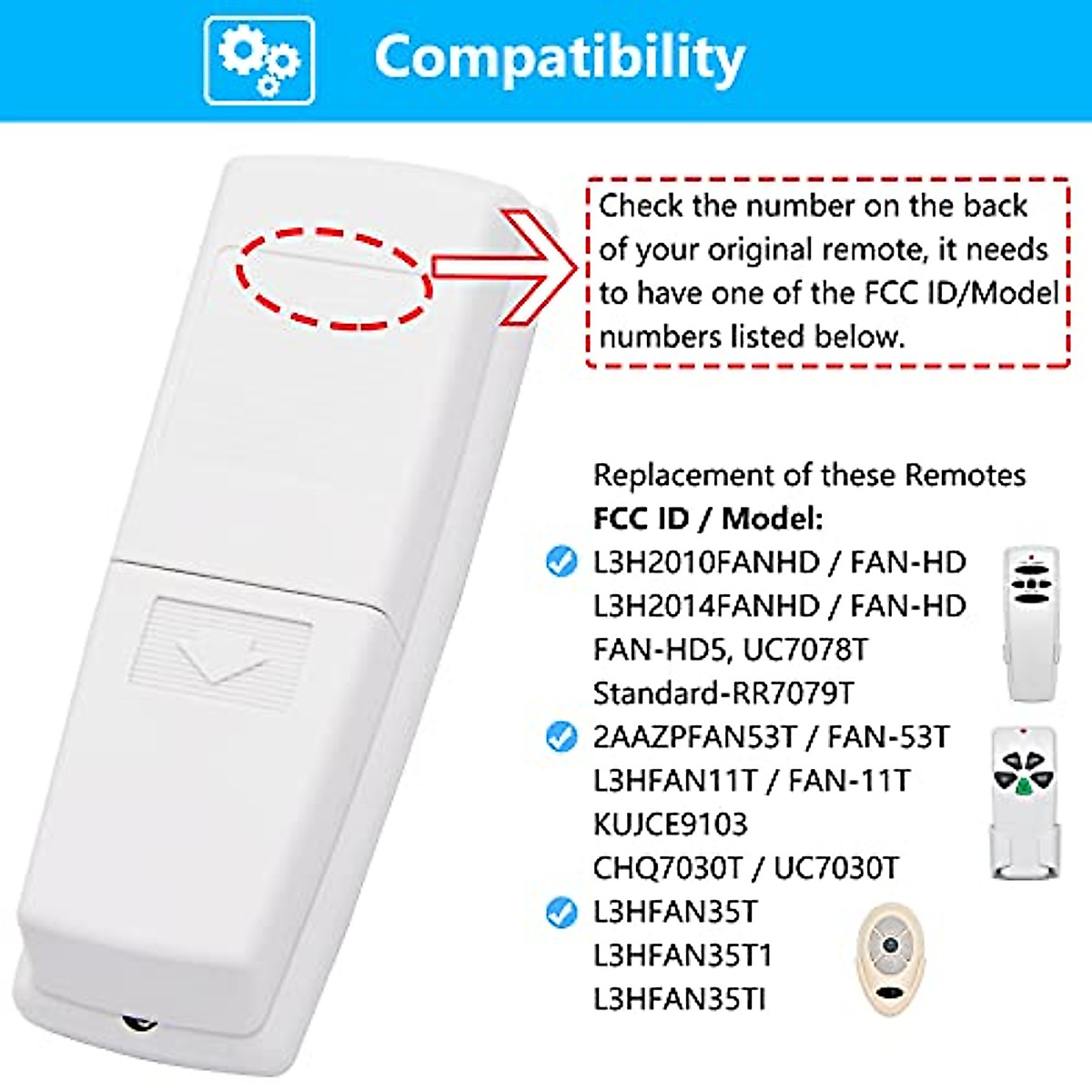 Ceiling Fan Remote Control Replacement for Hampton Bay Hunter, Replace UC7078T CHQ7078T CHQ8BT7078T RR7079T L3H2010FANHD L3H2014FANHD Fan-HD HD5 (Remote Only)