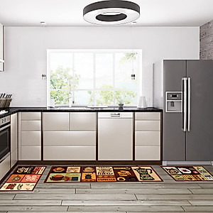 3 Pcs Kitchen Rug Set Non Skid Thick Black Kitchen Rugs and Mats Stain Resistant Anti Fatigue Mats for Kitchen Microfiber Floor Non Slip Backing Mat, 15.7 x 47.2, 15.7 x 23.6 (Coffee Style)