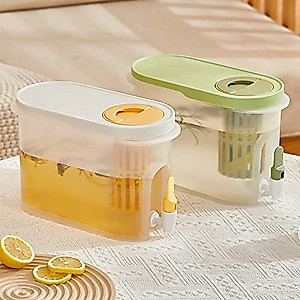 SAHLA 3.9L Plastic Drink Dispenser with Spigot for Fridge, Cold Kettle with Faucet in Refrigerator, Clear Beverage Dispenser for Fridge with Spigot and Fruit Infuser Yellow