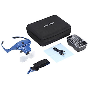 YOCTOSUN Magnifying Glasses with 4 LED Lights 5 Lenses Headband Storage Case Hands Free Lighted Head Magnifier for Crafts Cross Stitch Painting Close Work and Hobby