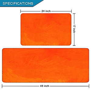 RYANZA 2 Pieces Kitchen Rugs, Abstract Anti Fatigue Non Slip Foam Cushioned Orange Tangerine Graffiti Art Comfort Indoor Floor Mat Runner Rug Set for Laundry Office Sink Bathroom (17"x48"+17"x24")