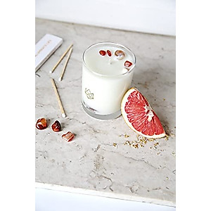 Aluminate Life Luxury Glass Jar Candle, Energy - Red Carnelian Crystal Infused - Scents of Lemon, Grapefruit, & Bergamot - Passion, Confidence, & Vitality - Coconut Wax, Essential Oils, Dr. Developed