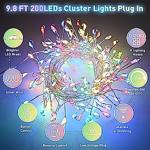 Fairy Lights Plug in with Remote, 8 Modes Timer 9.8 Feet 200 LEDs Twinkle Lights, Waterproof Firecracker Starry String Lights for Bedroom, Mini Led Cluster Firefly Lights for Camping Vases Multicolor