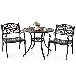 NUU GARDEN Set of 2 Cast Aluminum Patio Dining Chairs with Armrests,All-Weather Patio Dining Chair with Adjustable Feet Outdoor Bistro Chairs for Balcony, Backyard, Garden, Hammered Bronze