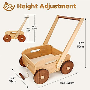Woodtoe Wooden Baby Walker, Adjustable Speed Push Toys for Babies Learning to Walk, Natural Wood Push and Pull Learning Walking Educational Toys Gift for Toddler Boy Girl 1 2 3(Patent Protection)