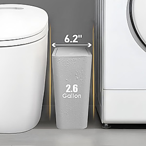 TIPGO Bathroom Trash Can with Lid, 10 Liter/ 2.6 Gallon Slim Garbage Can, Small Trash Bin Waste Basket with Pop-Up Lid for Kitchen, Bedroom, Living Room, Office (2 Pack, Grey)