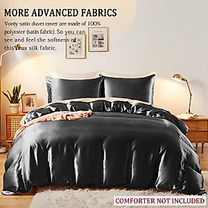 Vonty 3-Piece Silky Satin Duvet Cover Set King Size Comforter Cover, Organic Natural 400TC Black Duvet Cover Set - Luxury & Sexy Bedding Duvet Covers with Zipper Closure(No Comforter)
