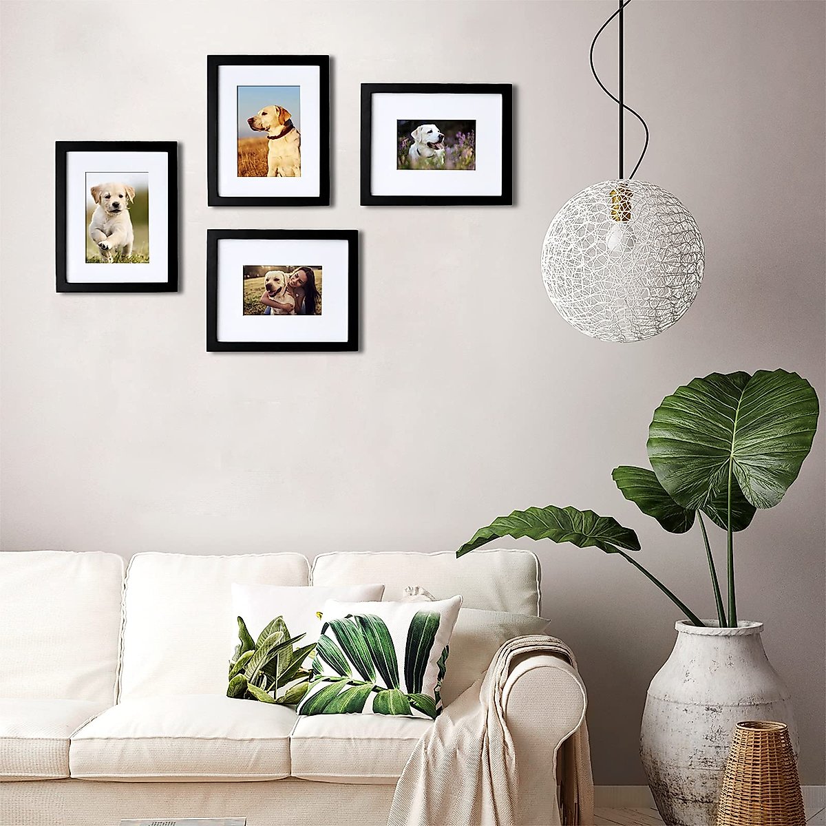 Egofine 8x10 Picture Frames 4 PCS, Made of Solid Wood Display 4x6 and 5x7 with Mat Covered by Plexiglass, for Table Top Display and Wall Mounting, photo frame Black