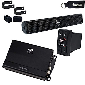 Wet Sounds Stealth-6-Core Soundbar, MB Quart NA2-320.4 Micro Amplifier & WW-BTRS Bluetooth Rocker Switch Controller