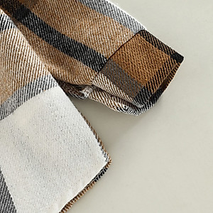 Amiblvowa Little Kids Toddler Baby Boy Girl Shirt Jacket Plaid Long Sleeve Button Down Fall Flannel Shacket Coat Tops (Khaki Plaid, 12-18 Months)