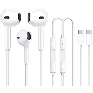 2 Pack-Type C Earbuds Wired Earphones with Microphone，USB C Headphones Earbuds&Remote Control Noise Cancelling in-Ear Headset Compatible with iPhone 15 Pro/iPad Pro,Pixel 7,Galaxy S23/Ultra Note 20