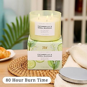 Cucumber, Lily of The Valley & Neroli Blossom Luxury 3-Wick Candle | Large Scented Candles for Home 15.8 oz | Relaxing Aromatherapy Stress Relief Candles | Natural Soy Candles for Women & Men