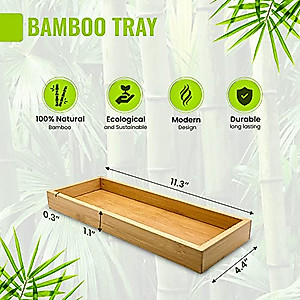 Bamboo Tray - Natural Bamboo - 11.3 X 4.4 X 1.1 in - Vanity Tray for Bathroom - Ecological and Sustainable