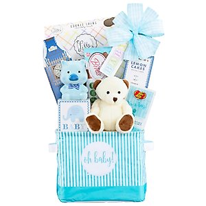 New Baby Boy Gift Basket- Oh Baby Blue Newborn Baby Boy Gift Basket by Wine Country Gift Baskets
