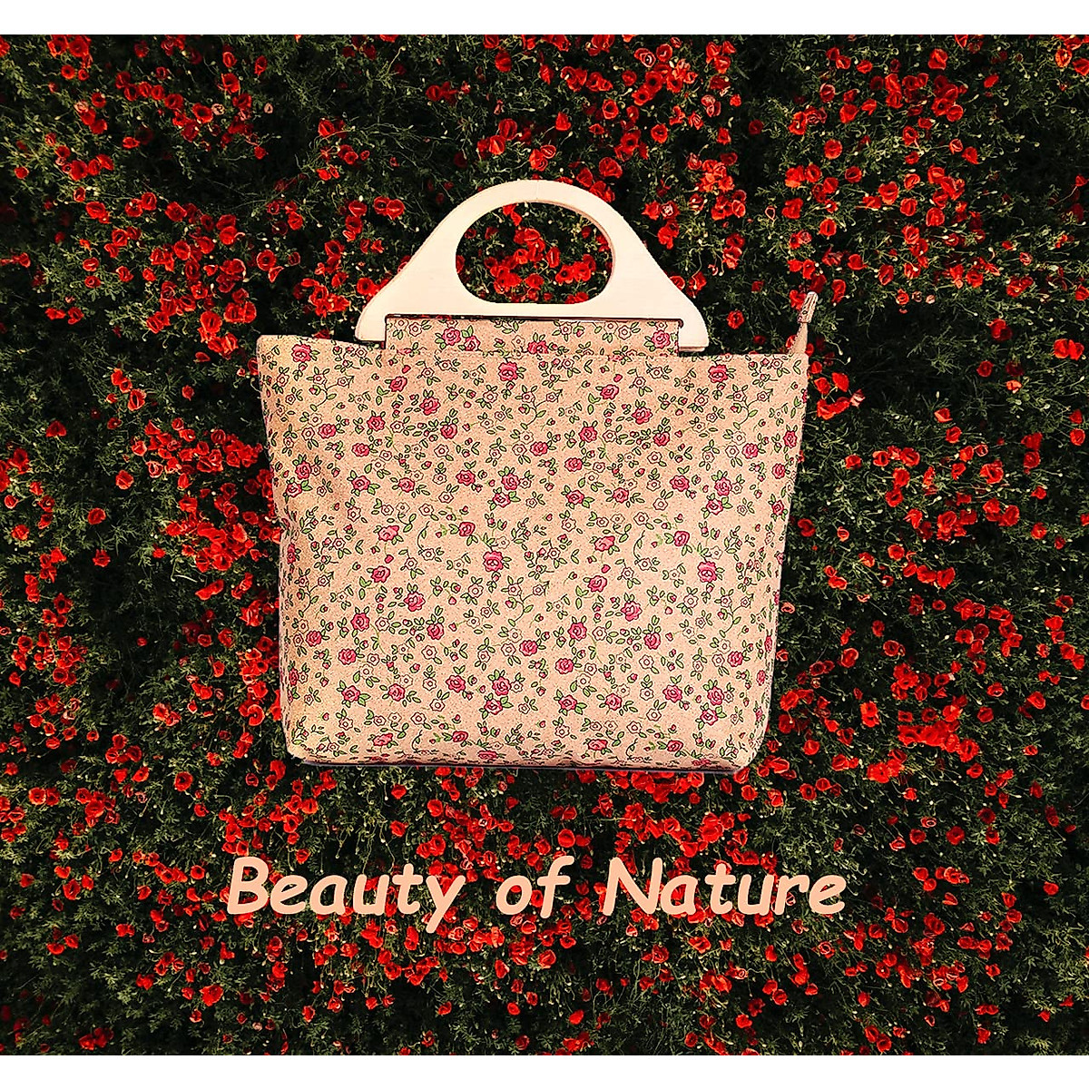 MANISHO Cork Totes Handbag for Women Ladies Pretty Vegan Tote Eco-friendly Handle Bag Roomy Clutch Flower Beauty of Nature