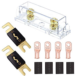 Tnisesm ANL Fuse Holder, 2 Pcs 150A Fuses, 4Pcs 2 AWG Cable Ring Terminal Lugs 5/16', 4 Pcs Heat shrinkable Tube with Diameter of 14mm Compatible for Car Audio Amplifier