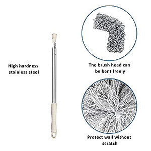 Atopov Microfiber Duster for Cleaning with 100-inch Stainless Steel Extension Pole Extendable Duster Collector Head Bendable, Washable, Lint Free Dusters, Roof，Ceiling Fan, Blinds, Cobwebs