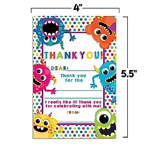 Cute & Colorful Monsters Thank You Notes for Kids, Ten 4" x 5.5" Fill In The Blank Cards with 10 White Envelopes by AmandaCreation