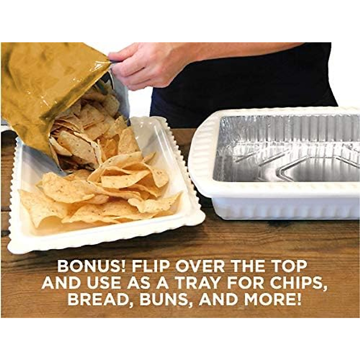 Foil Decor Foil Pan Holder with Lid, 9x13x2 Foil Pan Carrier w/Heat Resistant Handles, Foil Pan Supporter w/Lid, Includes 1 Foil Pan, Made in the USA Travel Serving Dish - White