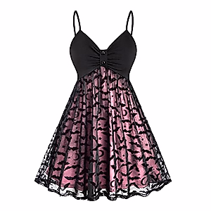 JDHUFEI Womens Plue Size Gothic Summer Dress Sexy Sleeveless Slip Dress Retro Spaghtti Swing Dress Halloween Party Dress