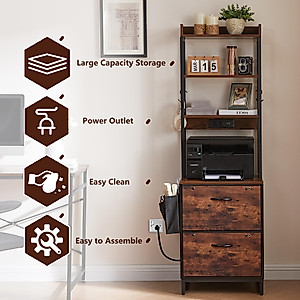 GAMTUE File Cabinet with 2 Drawers and Adjustable Hanging Folders, Office Cabinet with Storage Shelf and Power Outlet, Filing Cabinet fits Letter or A4 Size, Suitable for Home Office and Study Room