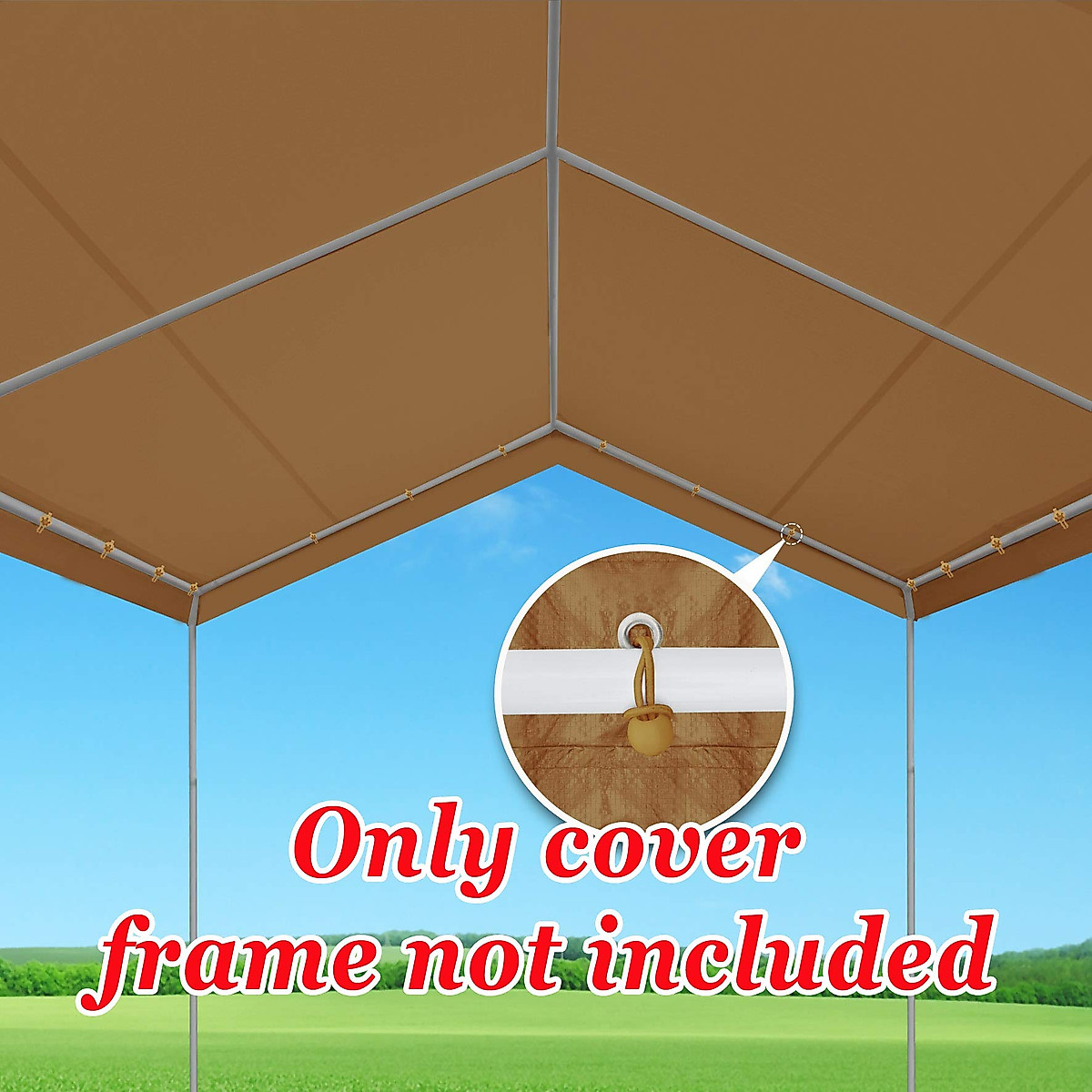 Strong Camel Outdoor 10x20 Replacement Canopy Roof Cover Valanced Carport Covers (10'x20', Tan)