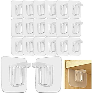 20 Pack Punch Free Shelf Support Pegs,Self Adhesive Shelves Clips Plastic Clear Clips for Kitchen Bookcase Wardrobe Bathroom Partition Shelves Support