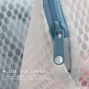 COMLIFE Set of 2 Delicates Honeycomb Mesh Laundry Bag，Use YKK Zipper，with Handle, Extra Large Opening, Side Widening Design, Baby Products, Face Cleansing Pads,Socks, Fine Knitwear Mesh Wash Bags (Blue)