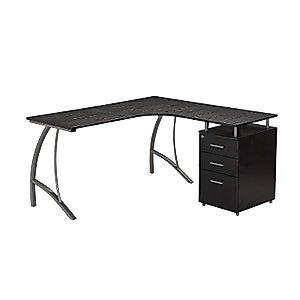 Techni Mobili Modern L Shaped Computer Desk with File Cabinet and Storage, Workstation Table with MDF Panels and PVC Laminate Veneer Surface, Espresso