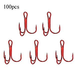 VGEBY Fishing Hooks Treble Hooks Kit 100pcs Red High Carbon Steel Strong Sharp Round Bend Fishhook Fishing Accessories(8#) Fish Hook Supplies